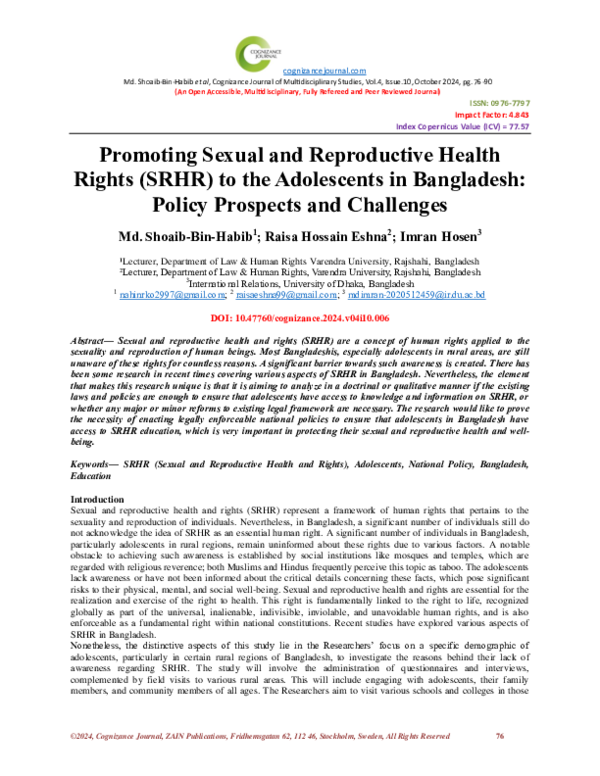 (PDF) Promoting Sexual and Reproductive Health Rights (SRHR) to the ...