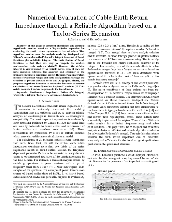 (PDF) Numerical Evaluation of Cable Earth Return Impedance through a Reliable Algorithm based on ...