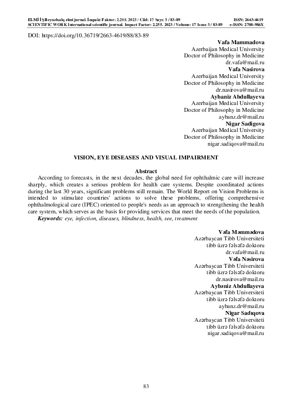 (PDF) Vision, Eye Diseases and Visual Impairment