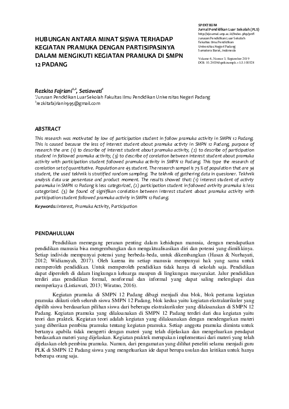(PDF) Hubungan antara Minat Siswa terhadap Kegiatan Pramuka dengan Partisipasinya Mengikuti ...