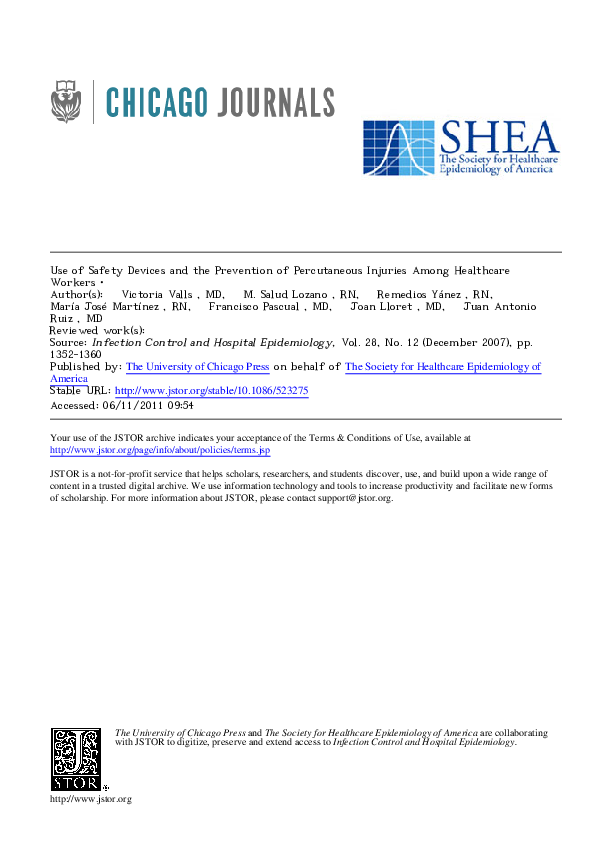 (PDF) Use of Safety Devices and the Prevention of Percutaneous Injuries ...