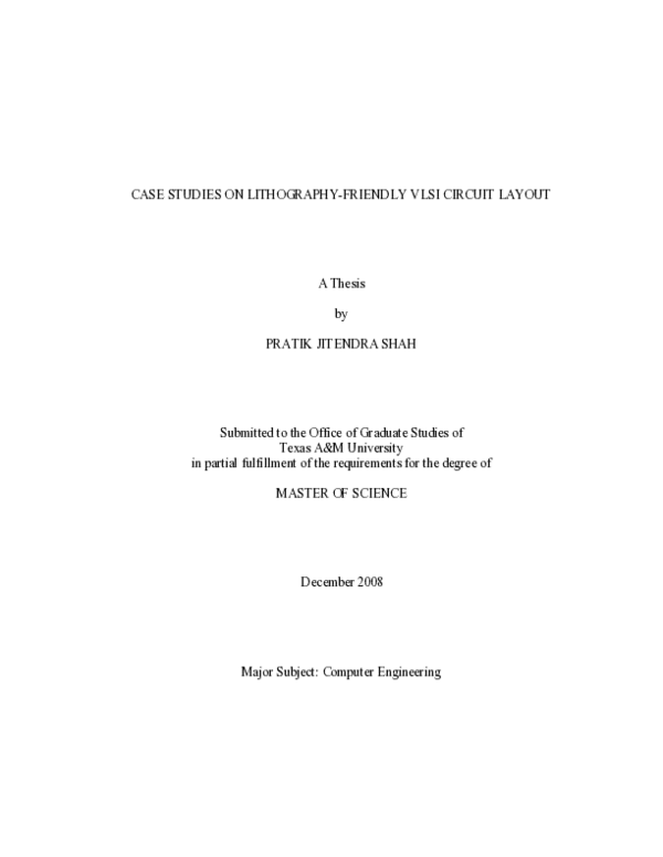 (PDF) Case Studies on Lithography-Friendly Vlsi Circuit Layout
