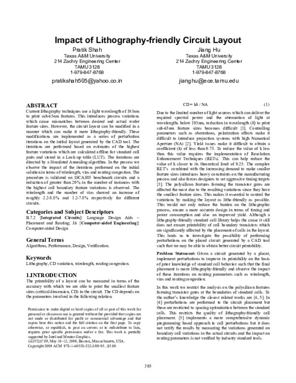 (PDF) Impact of lithography-friendly circuit layout