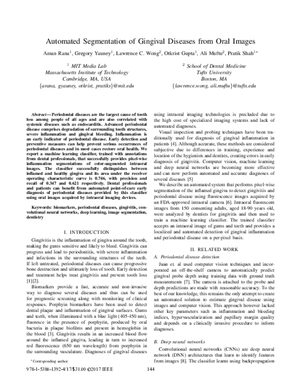 Pdf Automated Segmentation Of Gingival Diseases From Oral Images