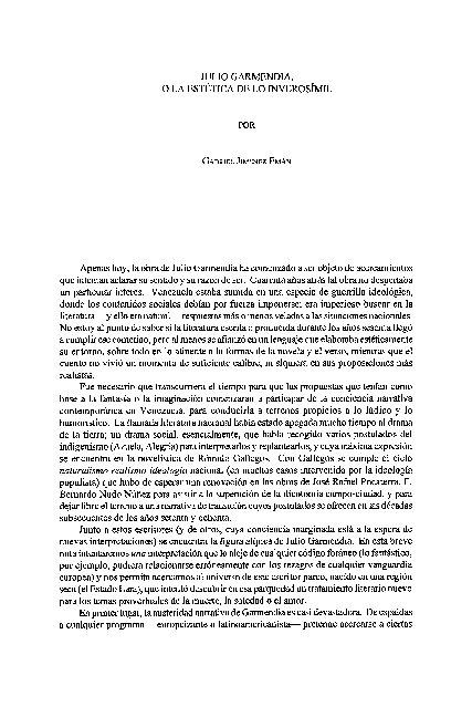 (PDF) Julio Garmendia, O La Estética De Lo Inverosímil