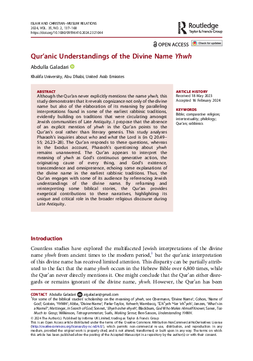 (PDF) Qur'anic Understandings of the Divine Name Yhwh