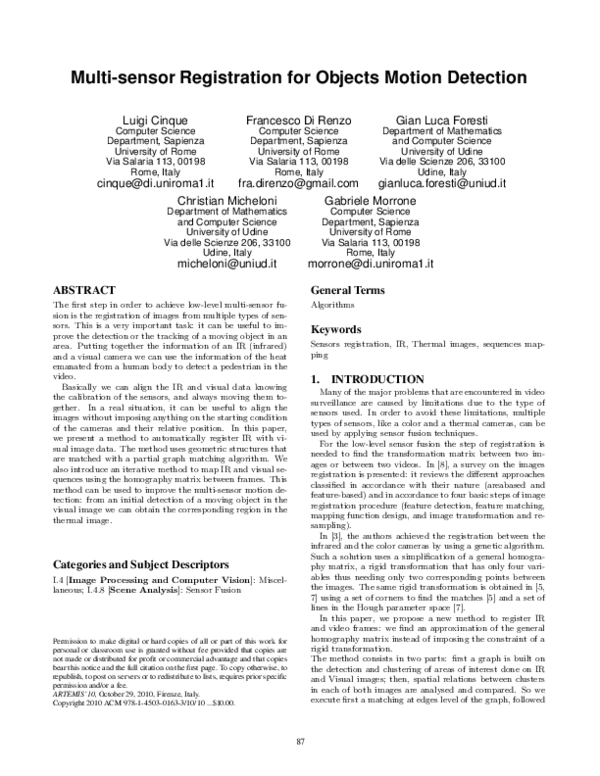 (PDF) Multi-sensor registration for objects motion detection