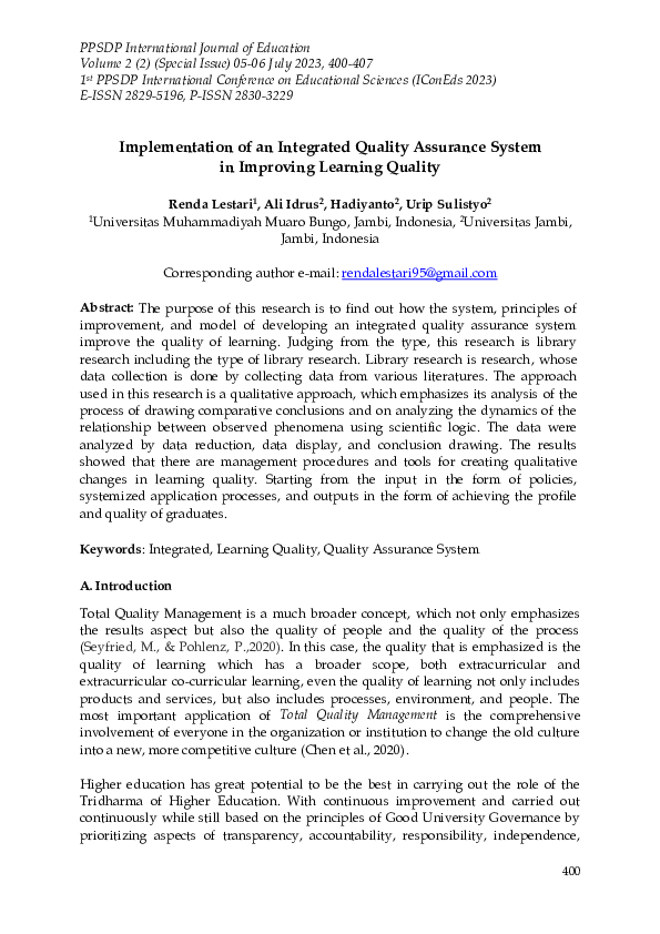 (PDF) Implementation of an Integrated Quality Assurance System in ...