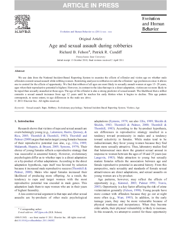 (PDF) Age Patterns in Sexual Assault During Robberies