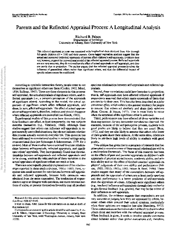 (PDF) Parents and the reflected appraisal process: A longitudinal analysis