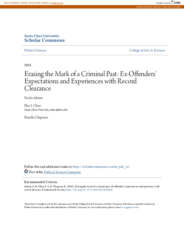 (PDF) Erasing the mark of a criminal past: Ex-offenders’ expectations ...