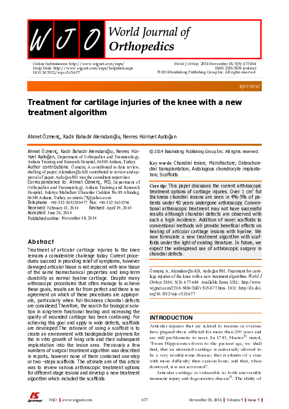 (PDF) Treatment for cartilage injuries of the knee with a new treatment ...