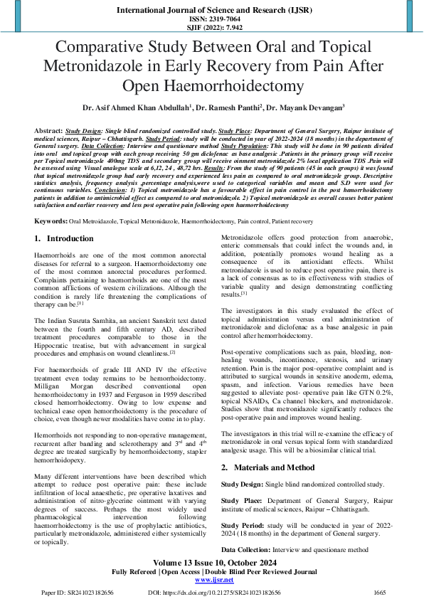 (PDF) Comparative Study Between Oral and Topical Metronidazole in Early ...