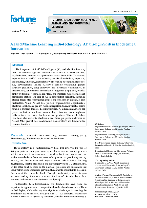 (PDF) AI and Machine Learning in Biotechnology: A Paradigm Shift in ...
