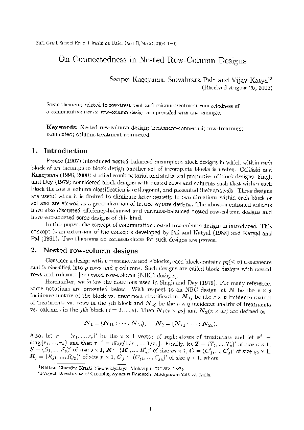 (PDF) On Connectedness in Nested Row-Column Designs