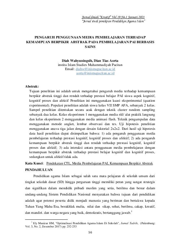 (PDF) Pengaruh Penggunaan Media Pembelajaran Terhadap Kemampuan Berpikir Abstrak Pada ...