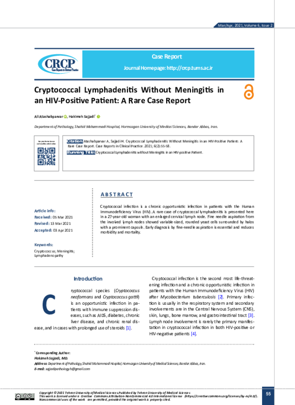 (PDF) Cryptococcal Lymphadenitis Without Meningitis in an HIV-positive ...