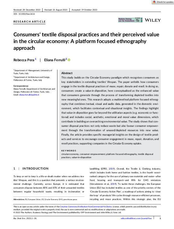 (PDF) Consumers' textile disposal practices and their perceived value ...