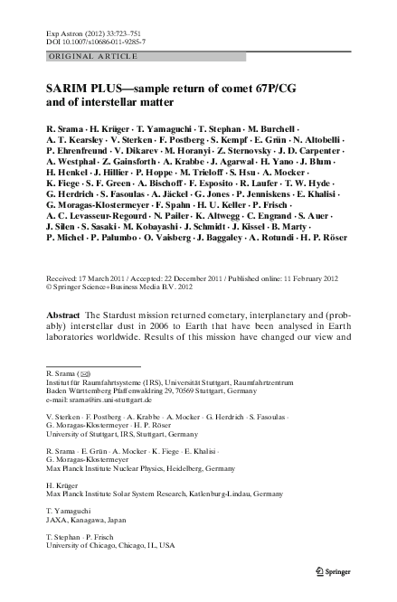(PDF) SARIM PLUS—sample return of comet 67P/CG and of interstellar ...