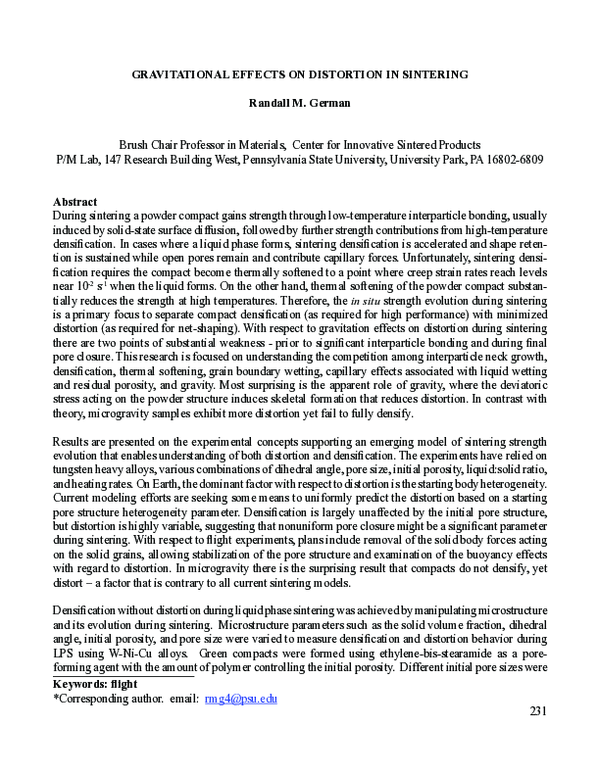 (PDF) Gravitational Effects on Distortion in Sintering