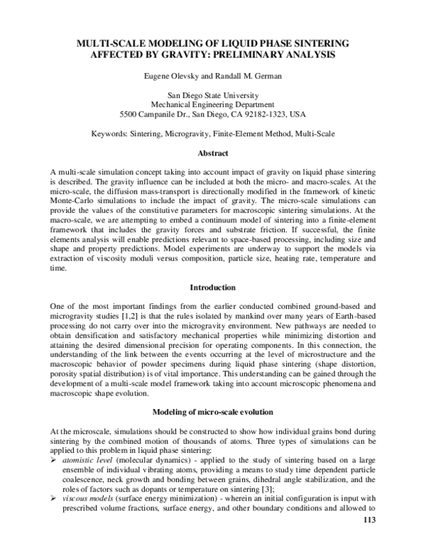 (PDF) Multi-Scale Modeling of Liquid Phase Sintering Affected by Gravity: Preliminary Analysis