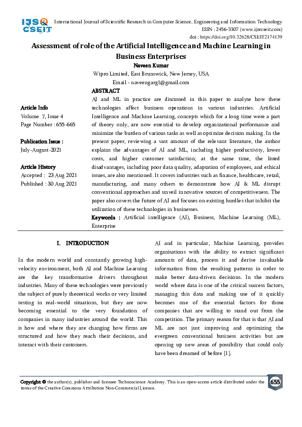 (PDF) Assessment of Role of the Artificial Intelligence and Machine ...