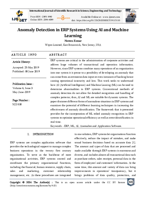 (PDF) Anomaly Detection in ERP Systems Using AI and Machine Learning