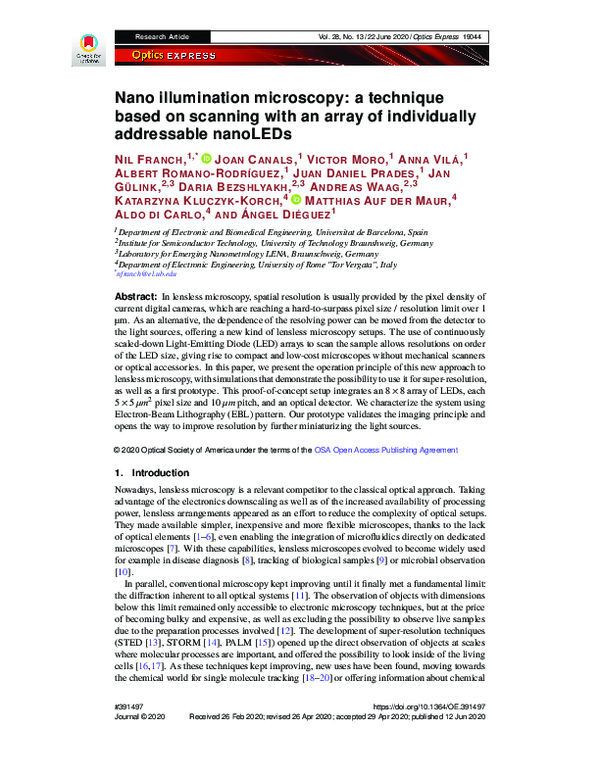 Pdf Nano Illumination Microscopy A Technique Based On Scanning With An Array Of Individually