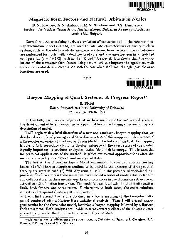 (PDF) Baryon mapping of quark systems: a progress report