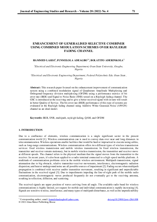 Pdf Enhancement Of Generalised Selective Combiner Using Combined