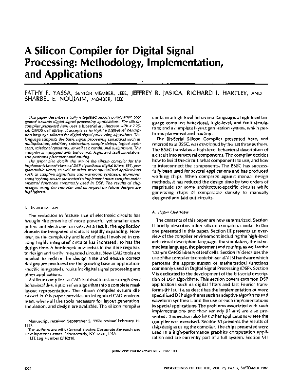 (PDF) A silicon compiler for digital signal processing: Methodology, implementation, and ...