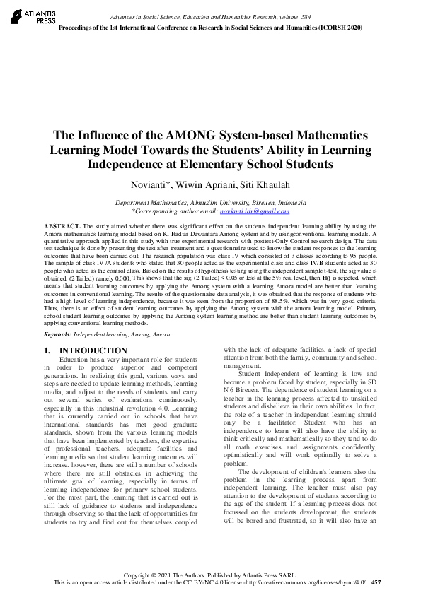 (PDF) The Influence of the AMONG System-based Mathematics Learning Model Towards the Students ...