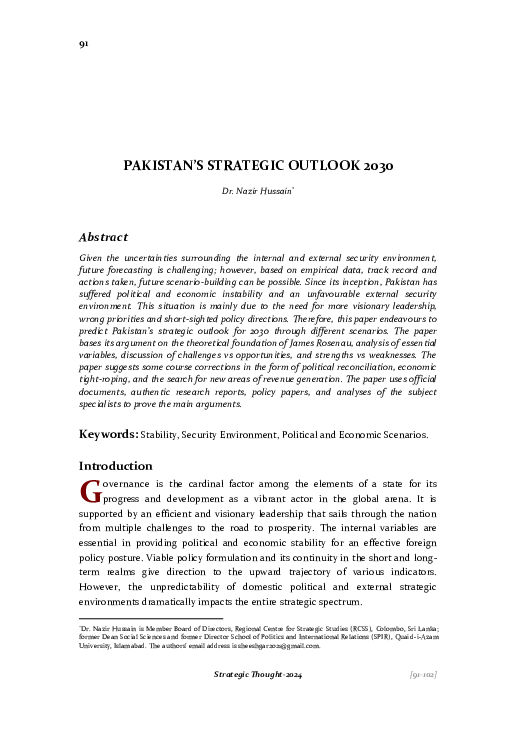 (PDF) PAKISTAN'S STRATEGIC OUTLOOK 2030