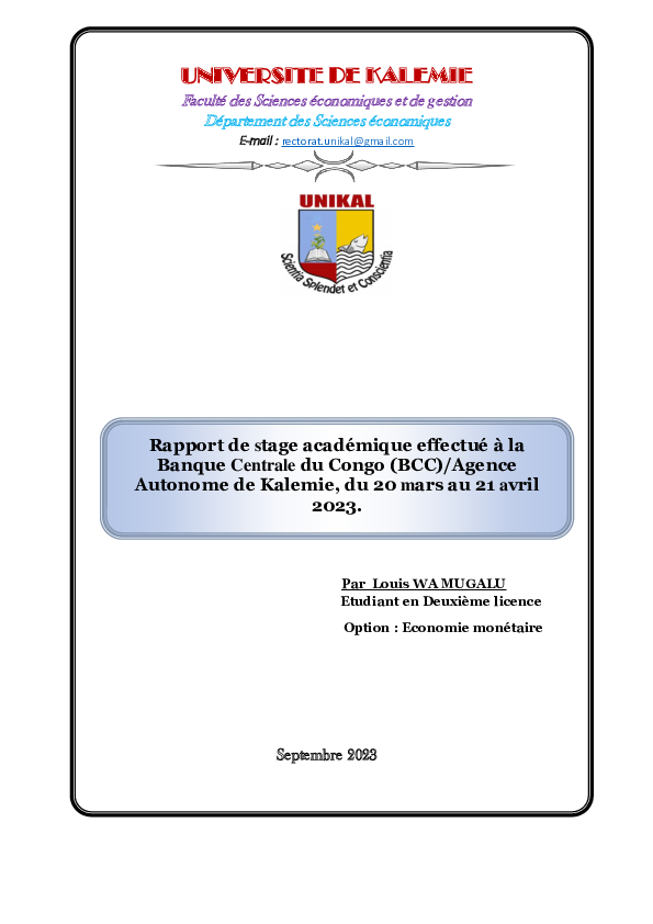(PDF) RAPPORT DE STAGE EFFECTUE A LA BANQUE CENTRALE DU CONGO par LOUIS ...