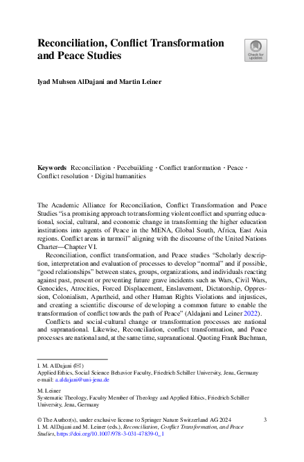 (PDF) Reconciliation, Conflict Transformation and Peace Studies