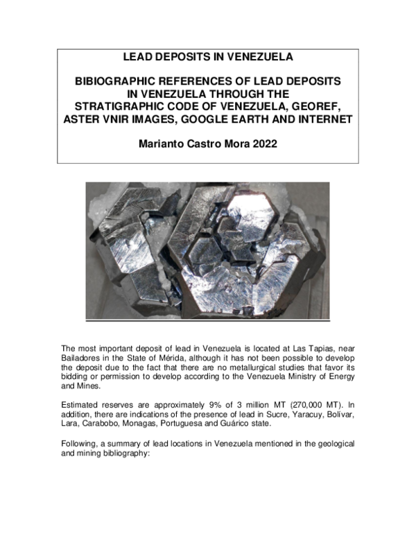 (PDF) LEAD DEPOSITS IN VENEZUELA BIBIOGRAPHIC REFERENCES OF LEAD ...