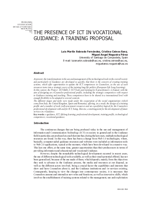 (PDF) The Presence of Ict in Vocational Guidance: A Training Proposal