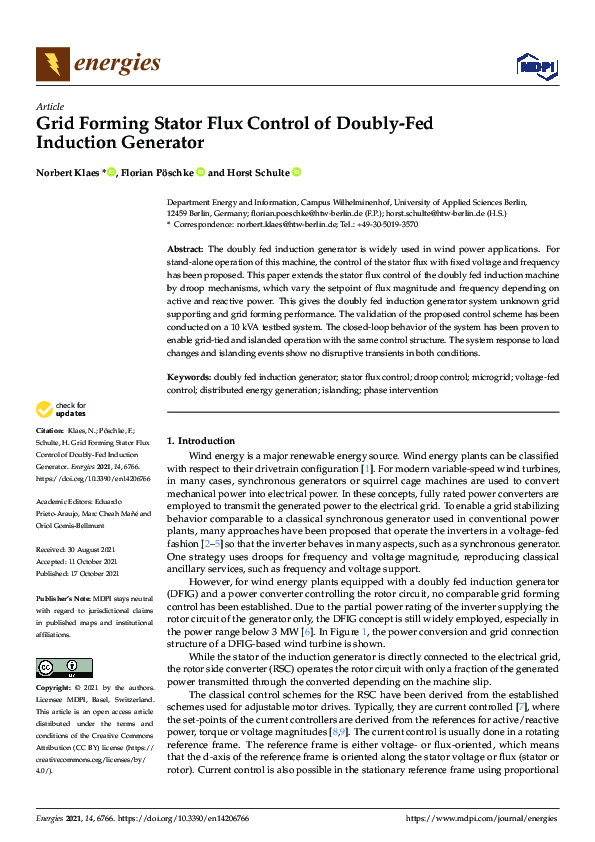 (PDF) Grid Forming Stator Flux Control of Doubly-Fed Induction Generator | Norbert Klaes ...