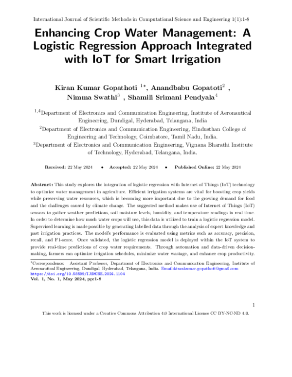 (PDF) Enhancing Crop Water Management: A Logistic Regression Approach ...