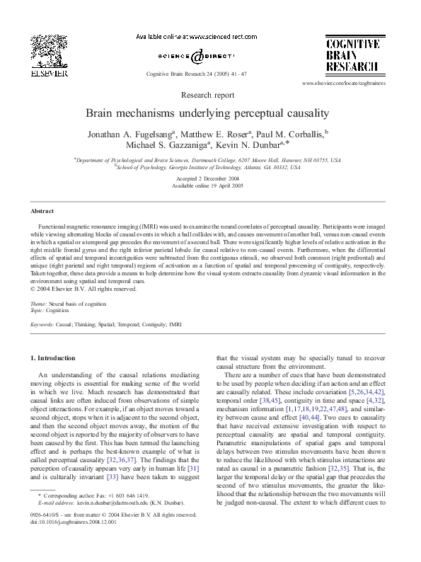 (PDF) Brain mechanisms underlying perceptual causality