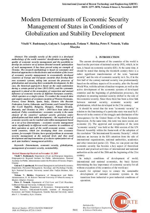 (PDF) Modern Determinants of Economic Security Management of States in ...