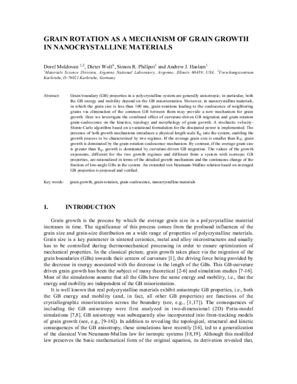 (PDF) Grain Rotation as a Mechanism of Grain Growth in Nanocrystalline ...