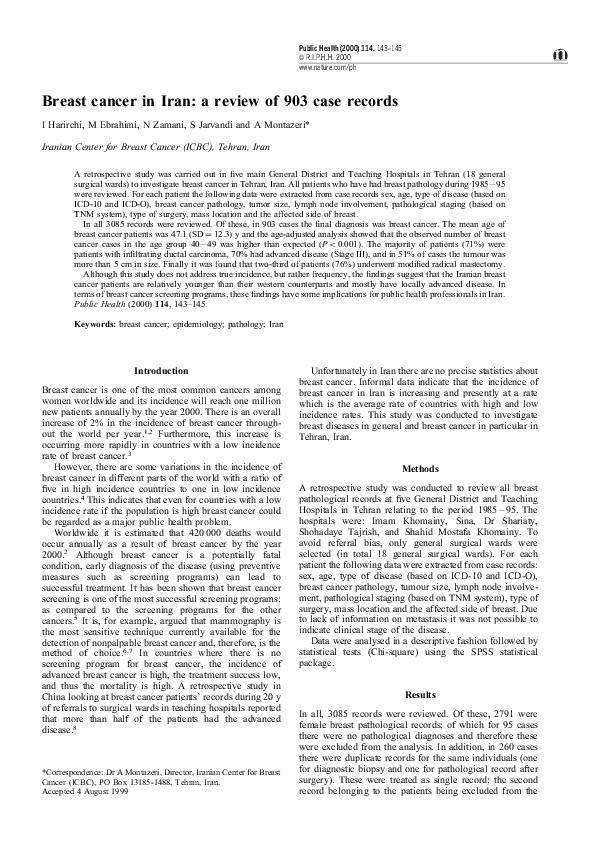 (PDF) Breast cancer in Iran a review of 903 case records