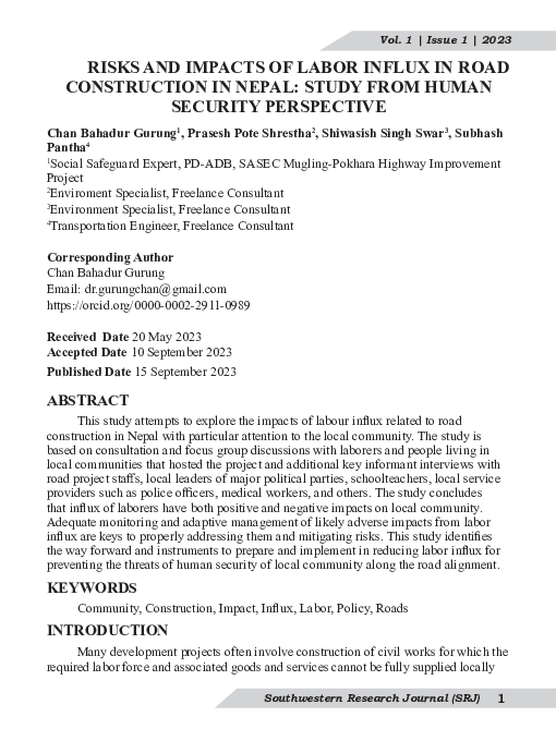(PDF) Risks and Impacts of Labor Influx in Road Construction in Nepal ...