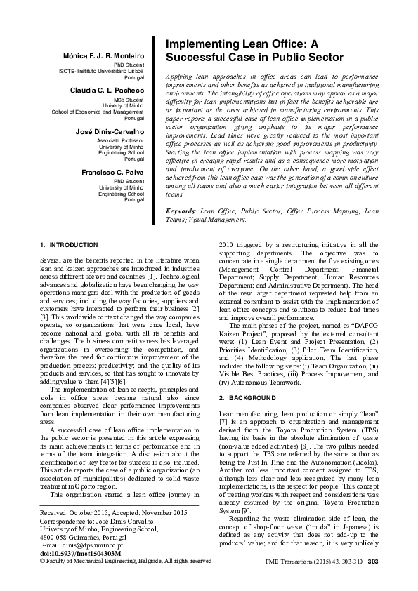 (PDF) Implementing lean office: A successful case in public sector