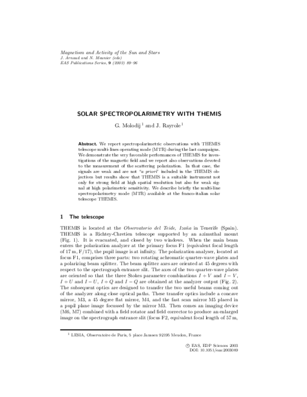 (PDF) Solar spectropolarimetry with THEMIS