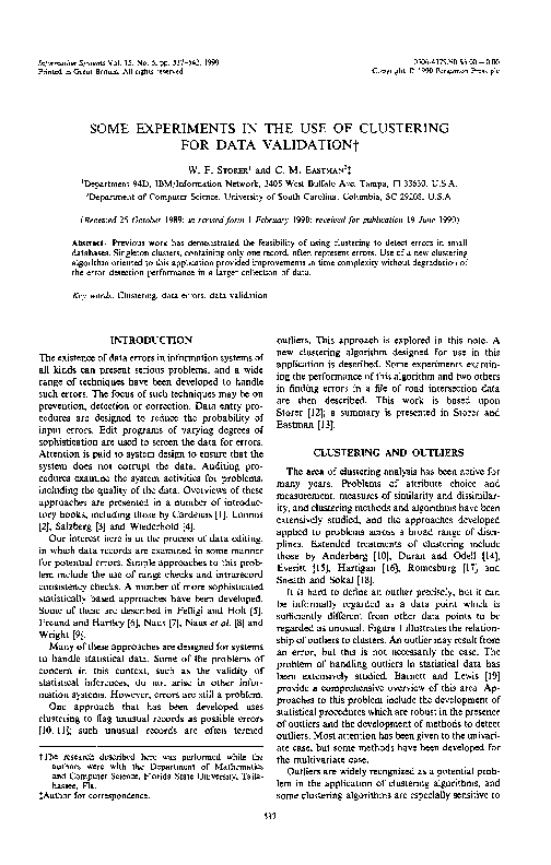 (PDF) Some experiments in the use of clustering for data validation