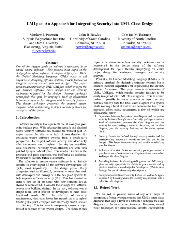 Pdf Umlpac An Approach For Integrating Security Into Uml Class