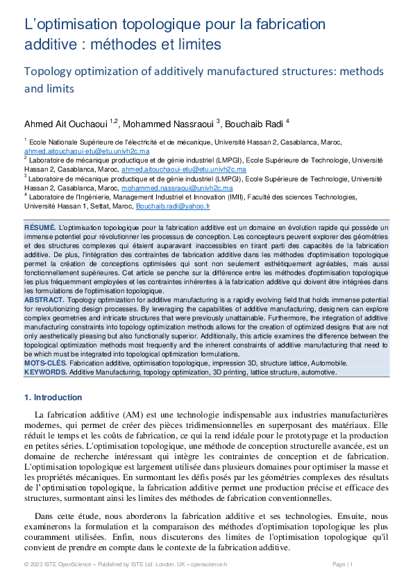 (PDF) L’optimisation topologique pour la fabrication additive ...