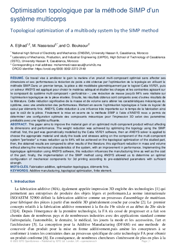 (PDF) Optimisation topologique par la méthode SIMP d’un système multicorps